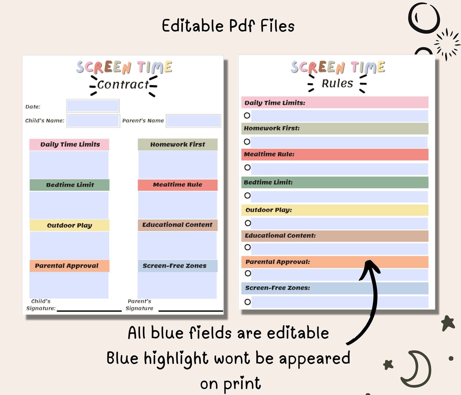Screen Time Contract for Kids, Printable Screen Time Rules, Editable ...