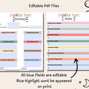 Screen Time Contract for Kids, Printable Screen Time Rules, Editable ...