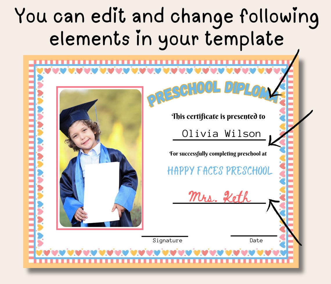 Editable Preschool Graduation Certificate, Printable Preschool ...