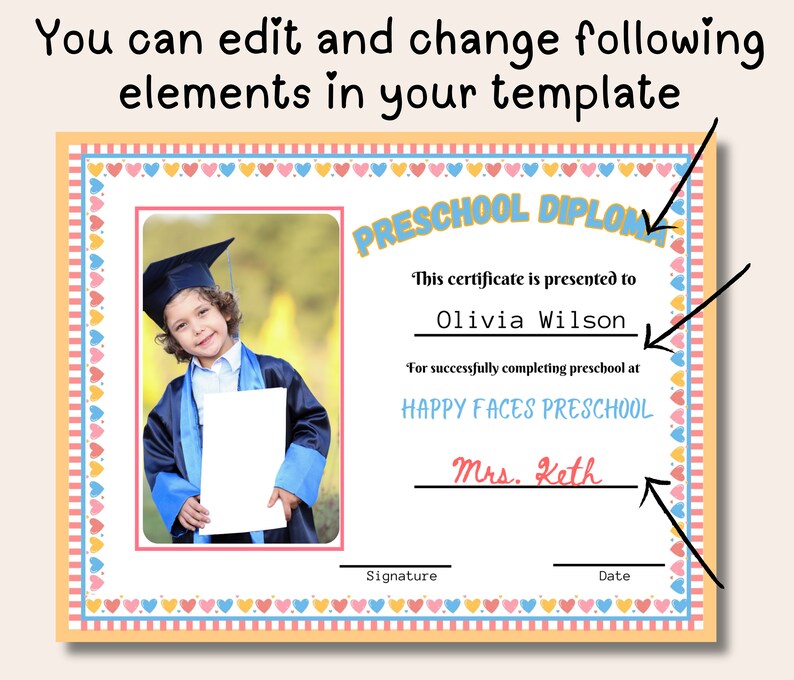 Editable Preschool Graduation Certificate, Printable Preschool ...
