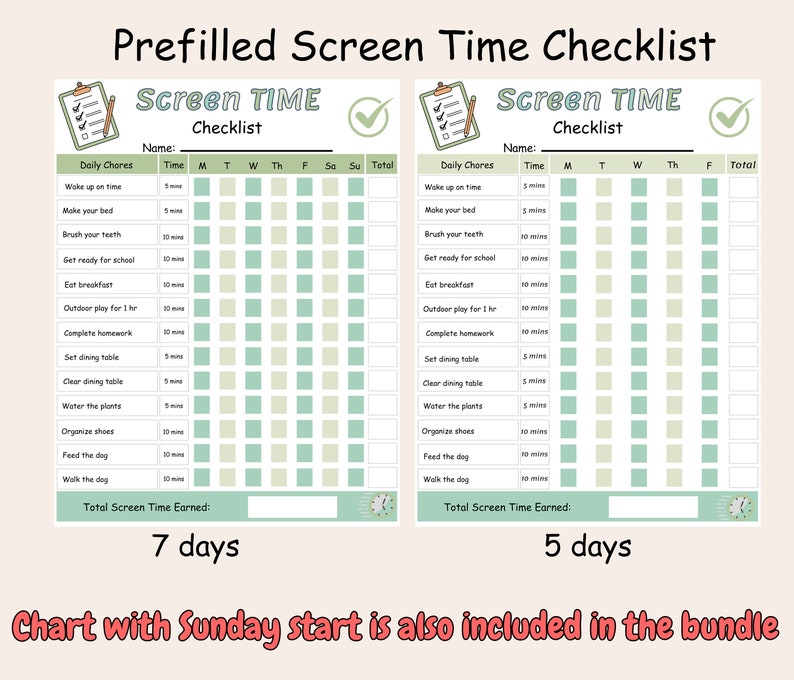 Screen Time Checklist for Kids, Screen Time Contract, Screen Time Rules ...