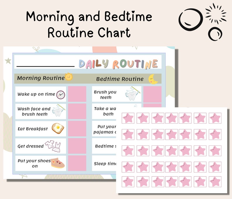 Kids Morning and Night Time Routine, Bedtime Routine Chart Printable ...