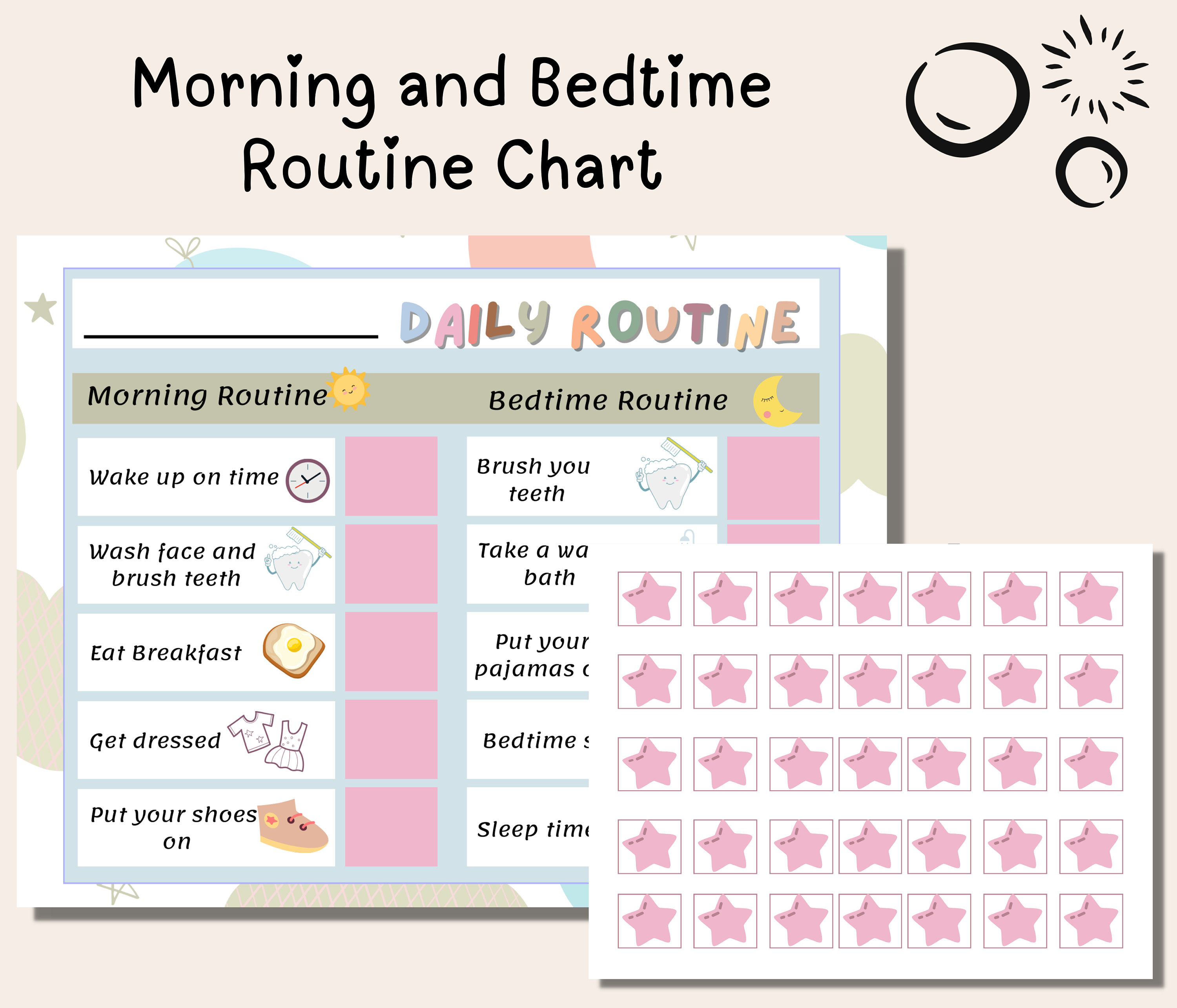Kids Morning and Night Time Routine, Bedtime Routine Chart Printable ...