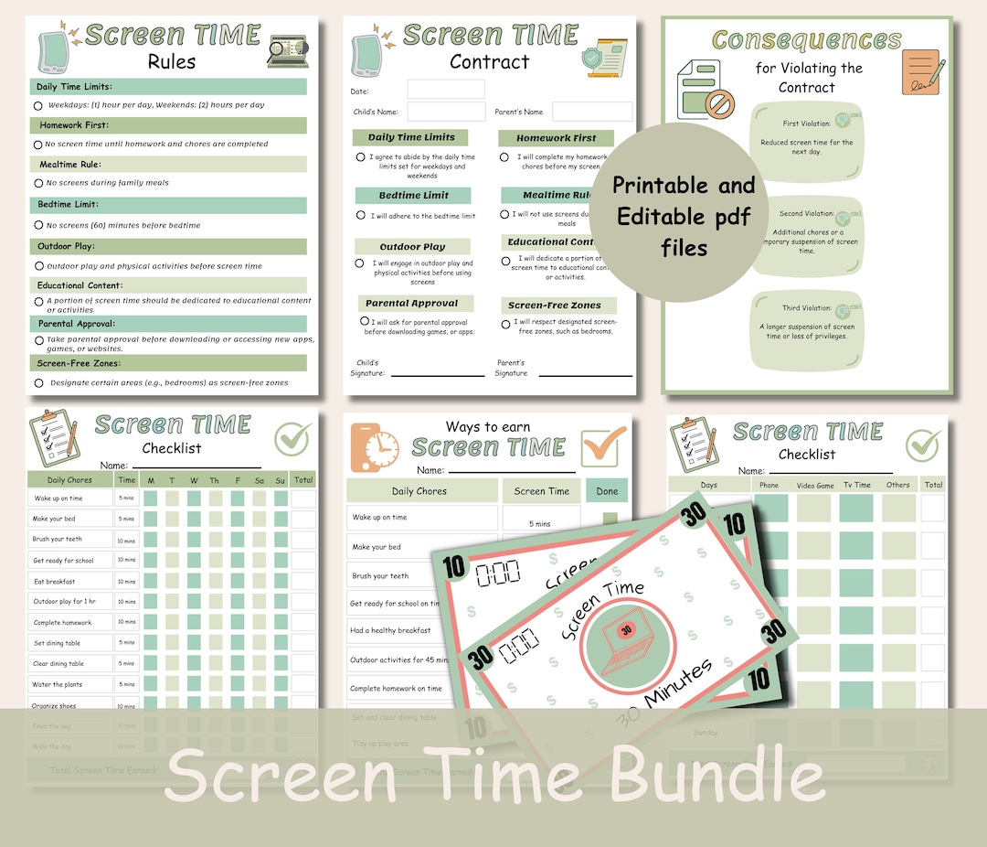 Screen Time Checklist for Kids, Screen Time Contract, Screen Time Rules ...