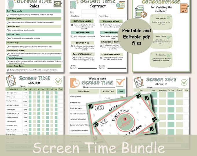 Screen Time Contract for Kids, Printable Screen Time Rules, Editable ...