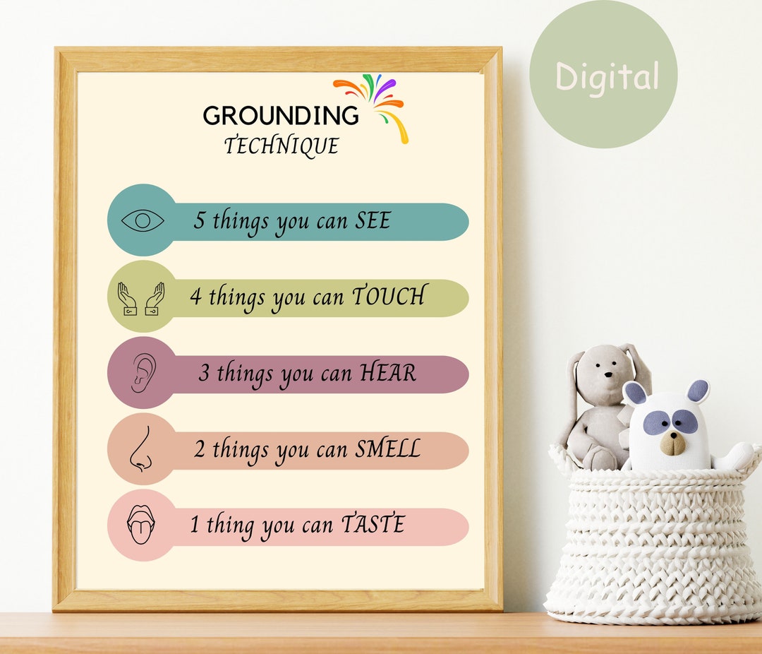 5-4-3-2-1 Grounding Technique Poster Kid's Room , Mindfulness Mental ...
