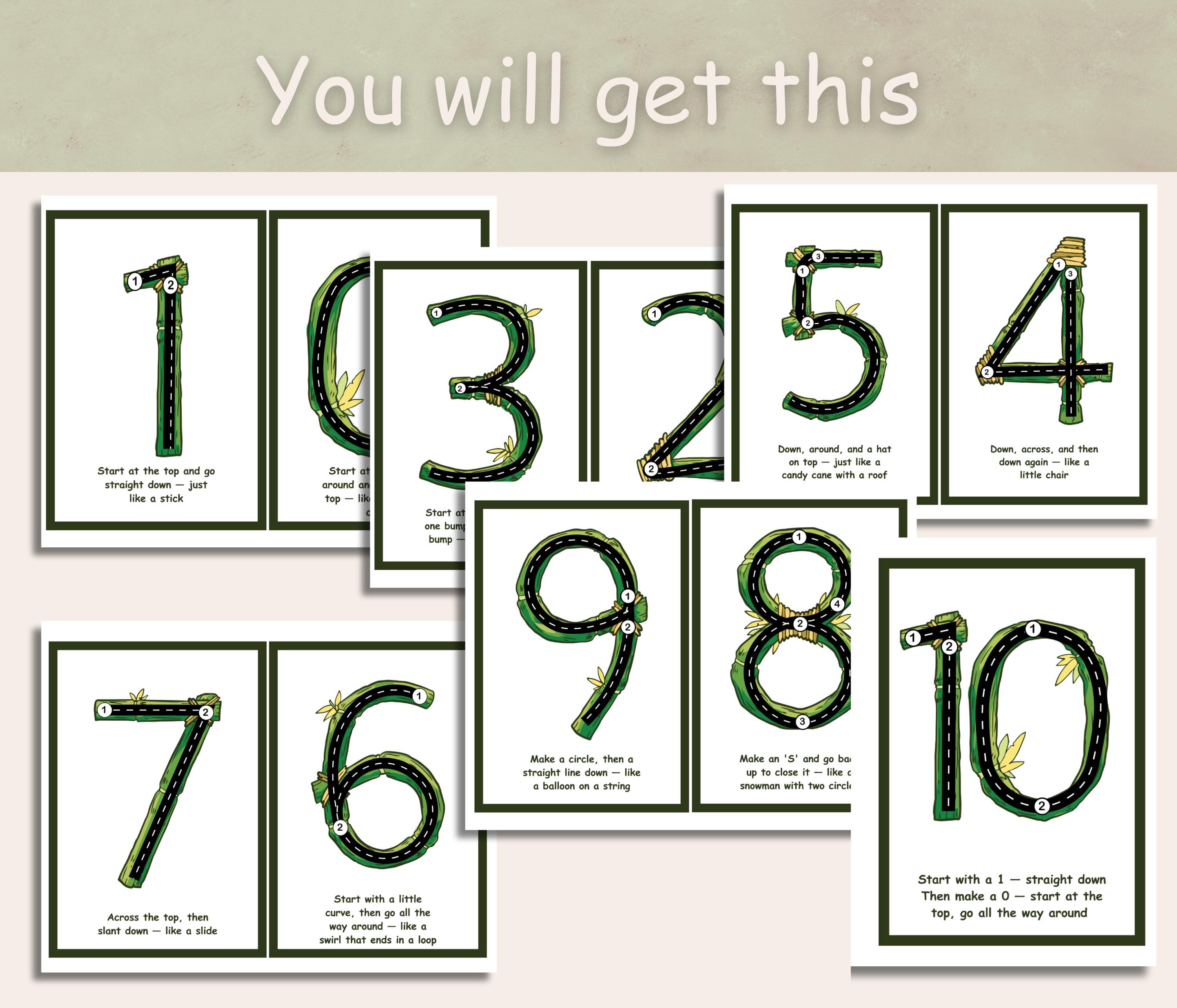 Number 1-10 Tracing Cards for Preschoolers, Forest Theme Number Cards ...