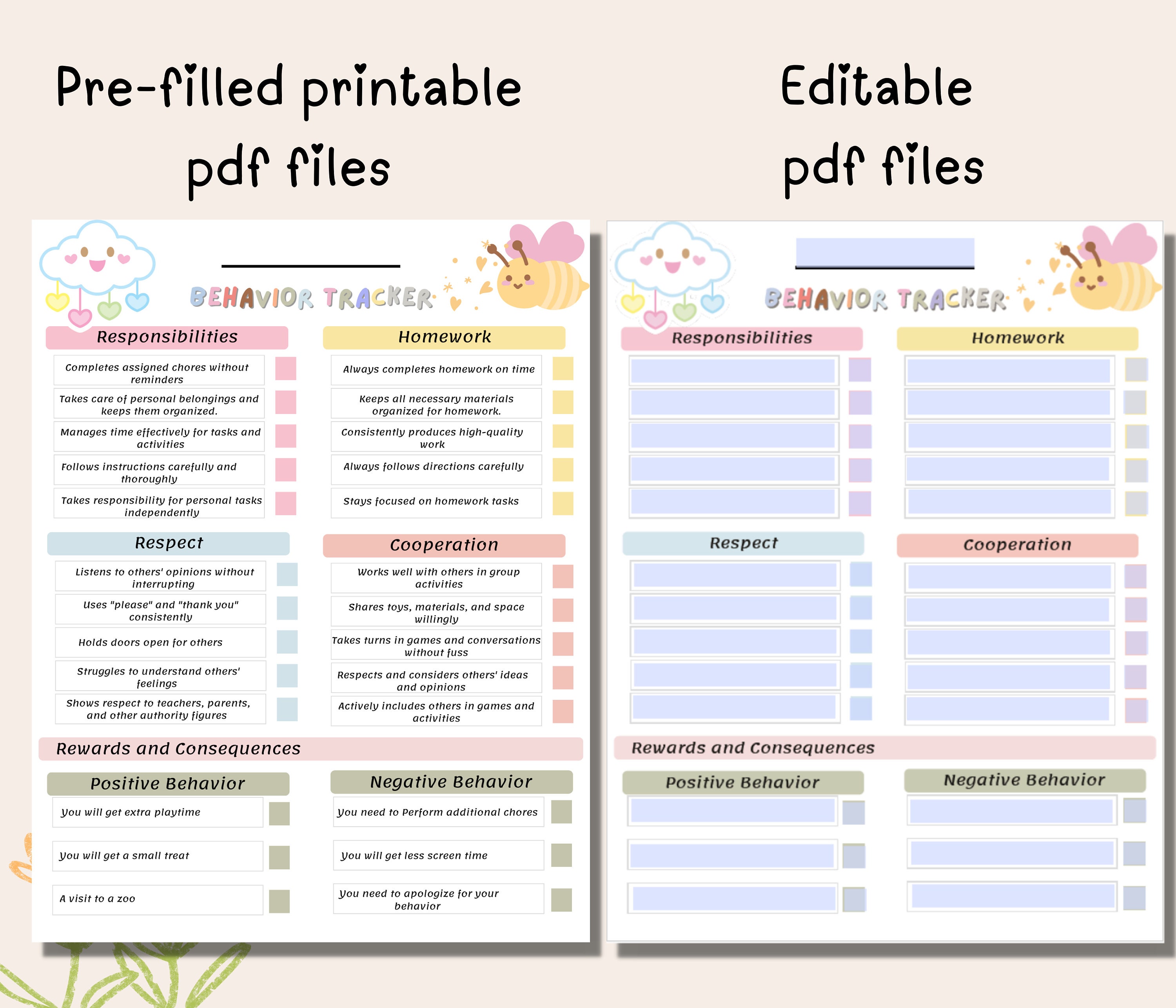 Kids Behavior Chart, Kids Responsibility Chart, Behavior and Chore ...