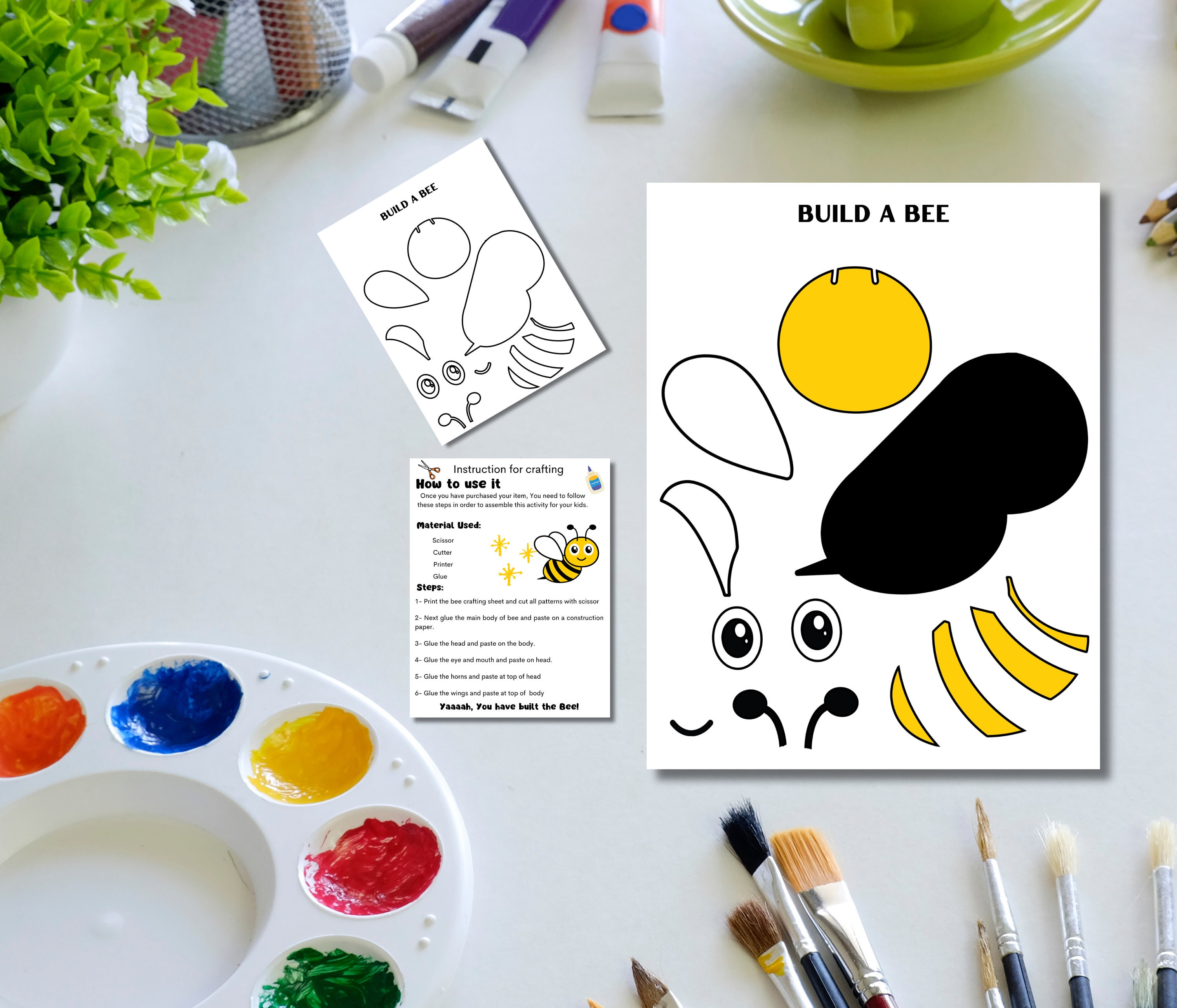 Bee Cut and Paste Worksheet for Kids, Cutting Practice Preschool ...