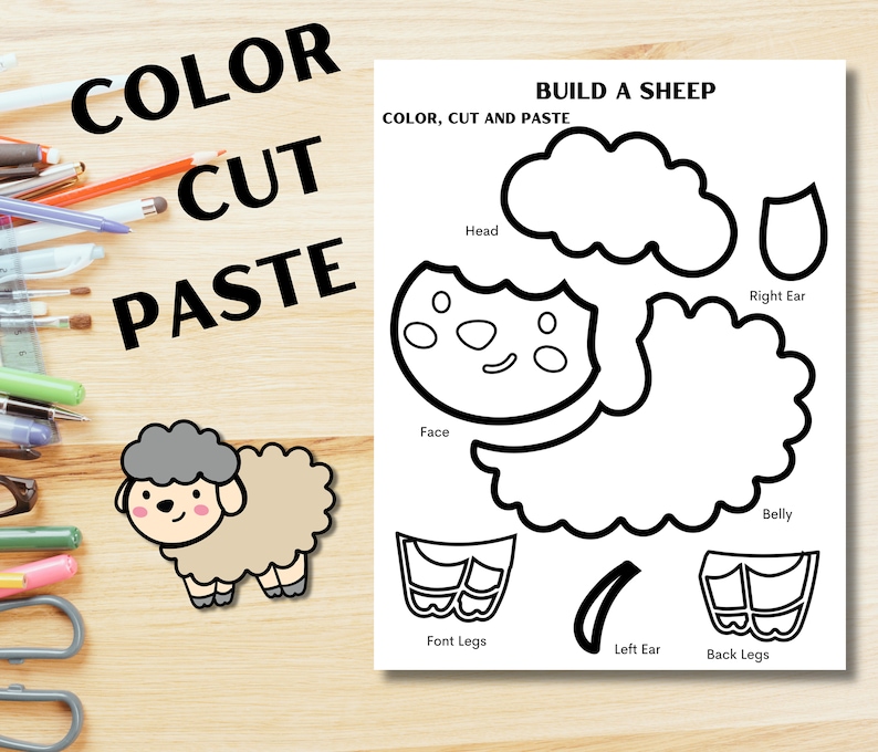 Cut and Paste Sheep Activity, Printable Preschool Cutting Practice ...