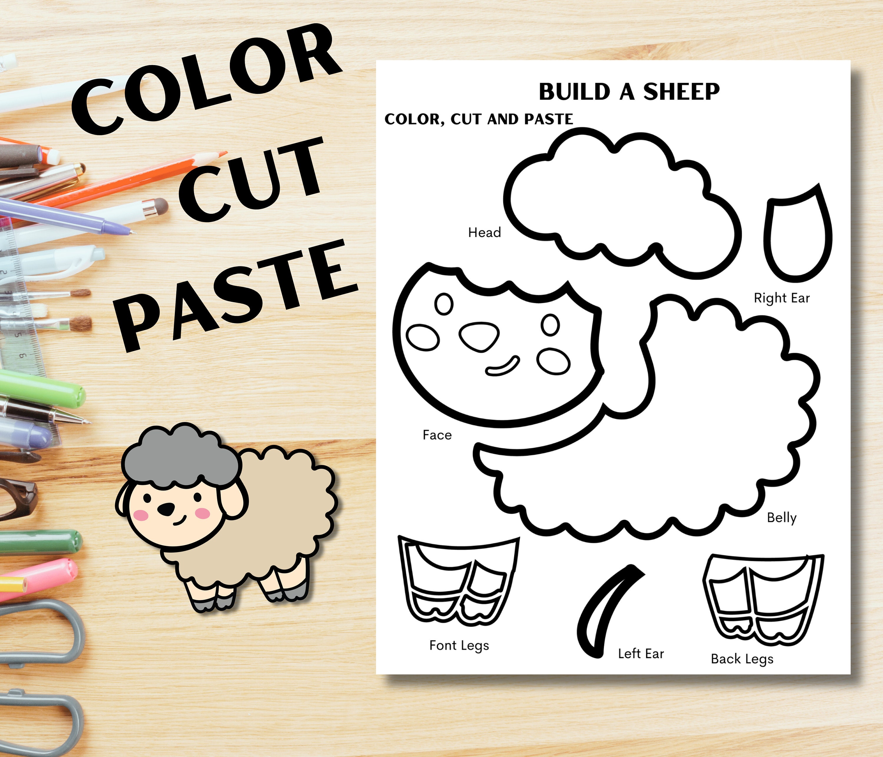 Cut and Paste Sheep Activity, Printable Preschool Cutting Practice ...