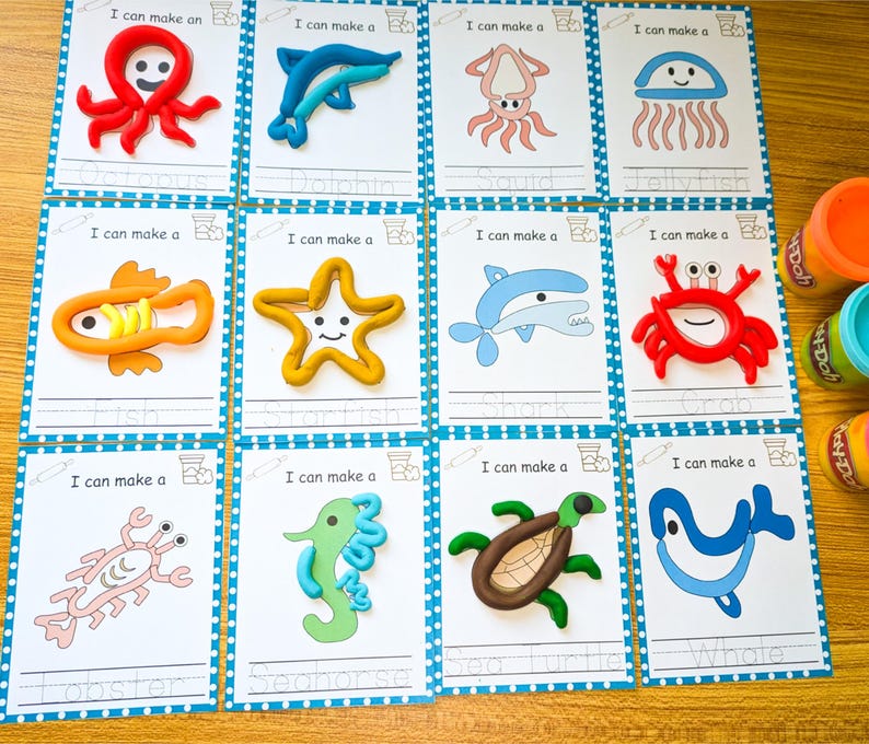 Ocean Animals Playdough Mats Printable, Montessori Learning Material ...