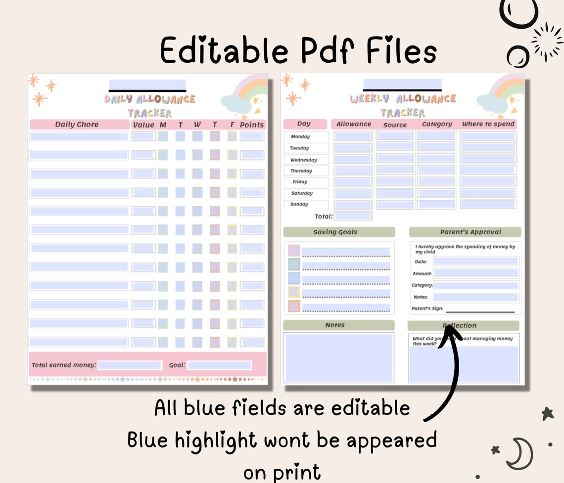 Kids Allowance Tracker, Printable Kids Chore Chart With Allowance ...