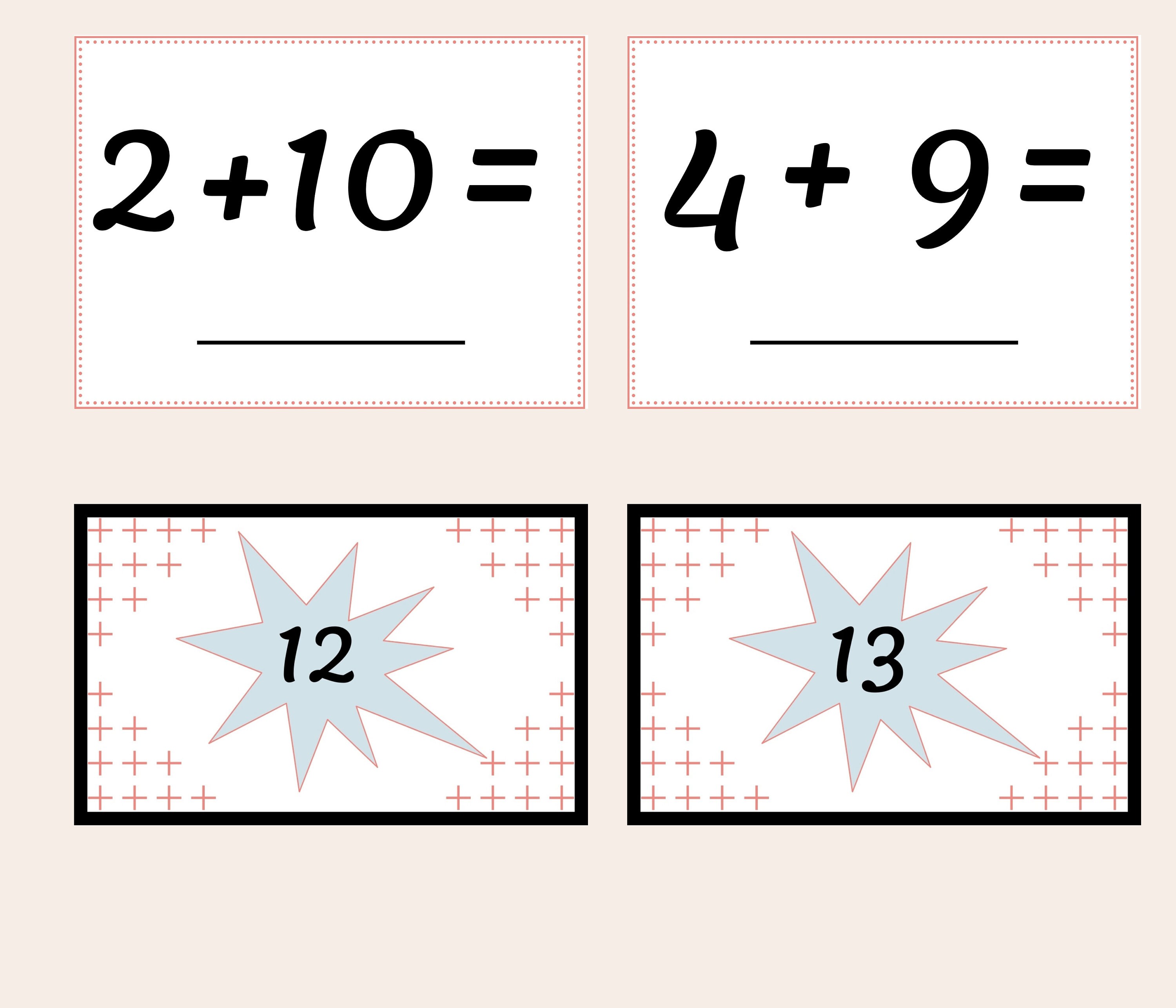 Addition to 20 Flashcards Printable, Montessori Addition Flashcards for ...