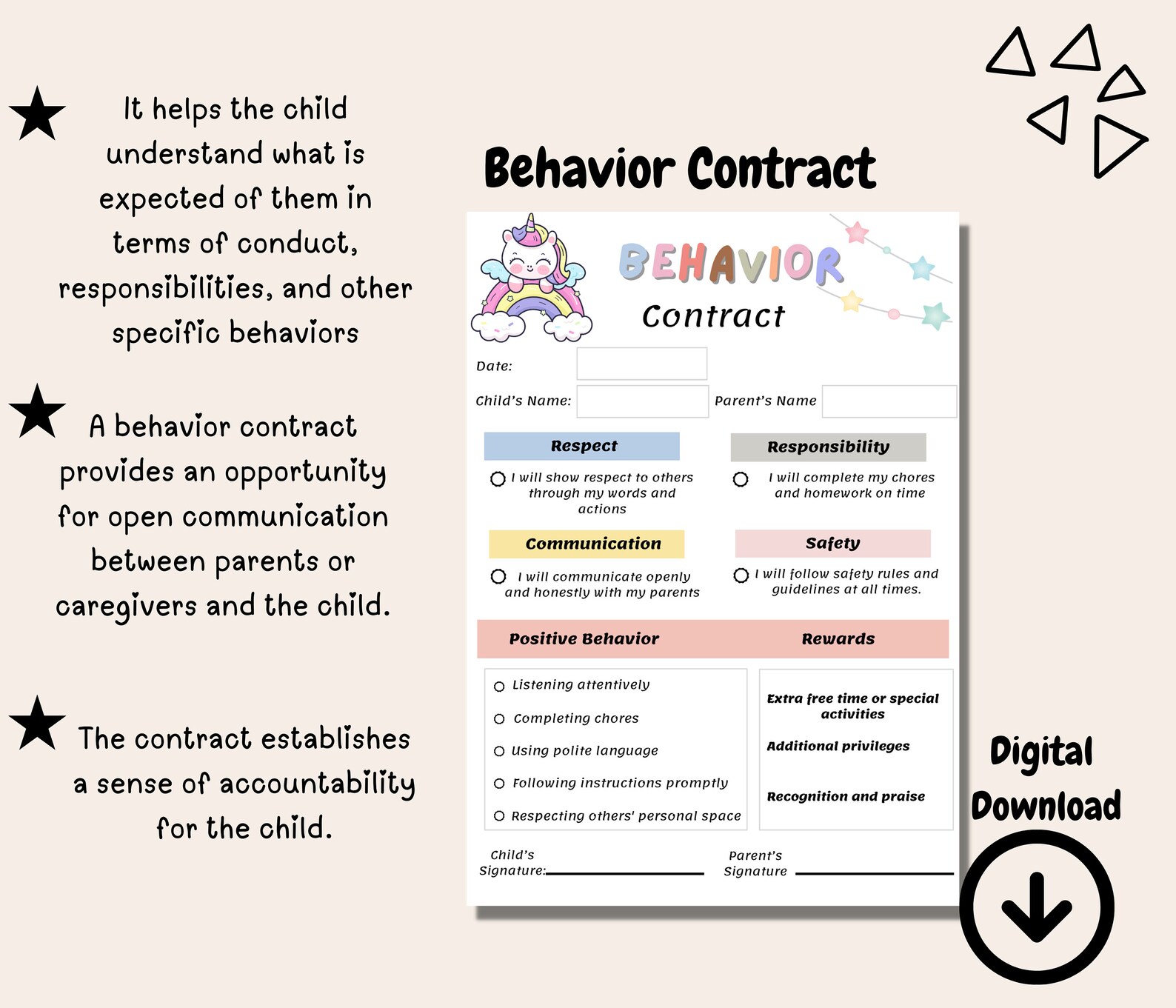 Behavior Contract for Kids, Behavior and Consequences Chart, Behavior ...