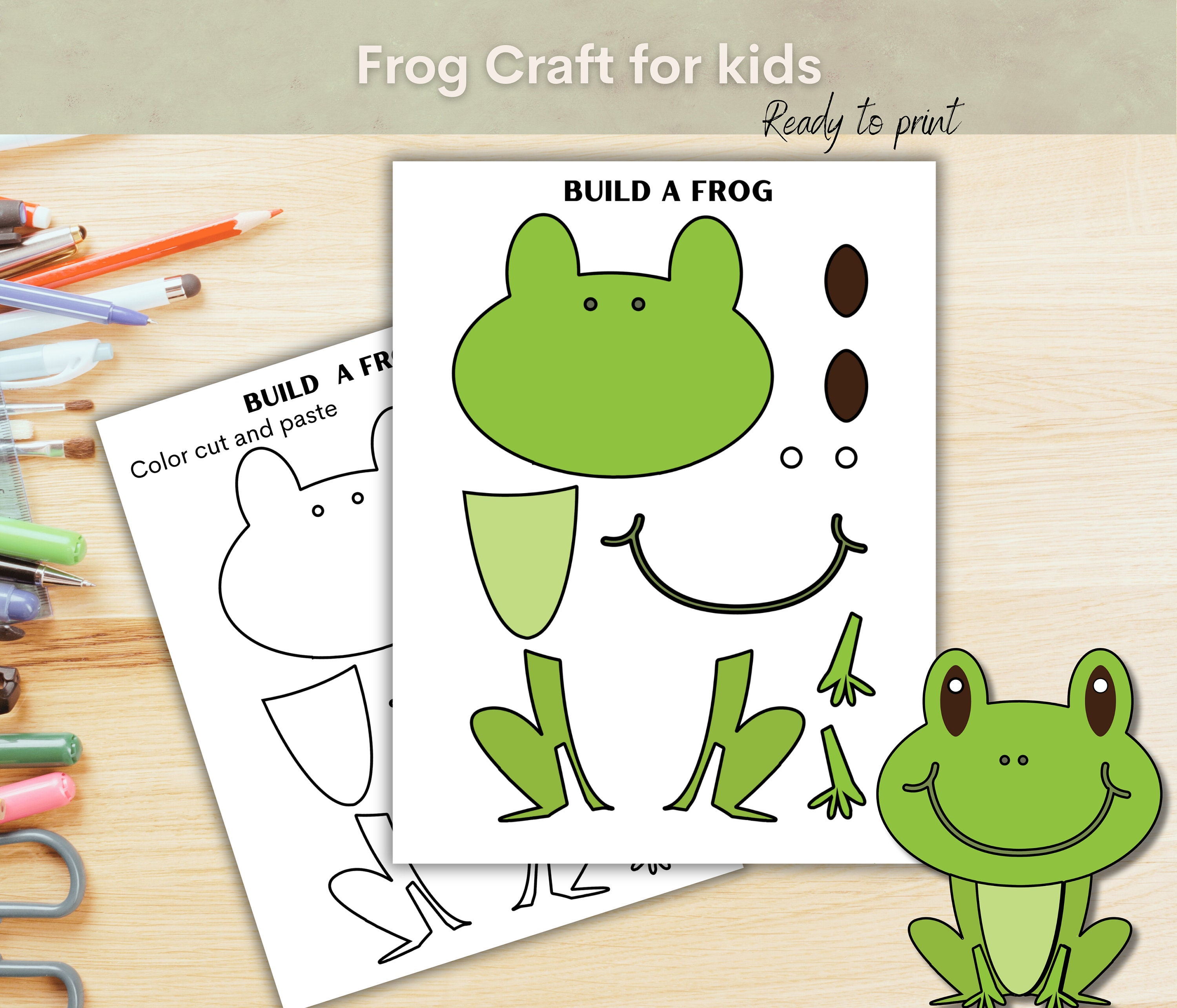 Frog Craft for Kids, Cut and Paste Activity Toddler, Fine Motor Skills ...