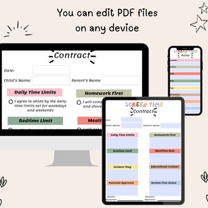 Screen Time Contract for Kids, Printable Screen Time Rules, Editable ...