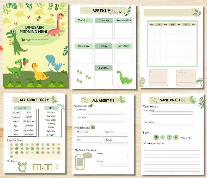 Dinosaur Morning Menu Homeschool, Toddler Morning Basket Printable ...