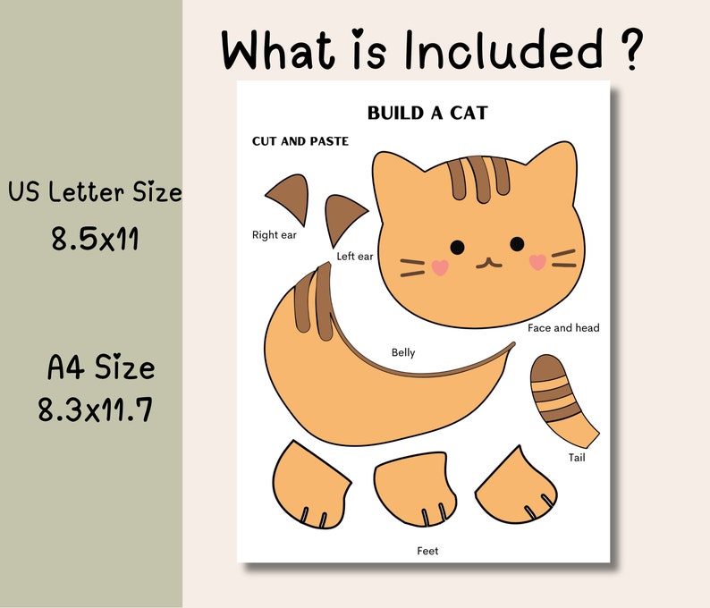 Cat Cut and Paste Activity for Kids, Printable Cut Glue Paste Worksheet ...