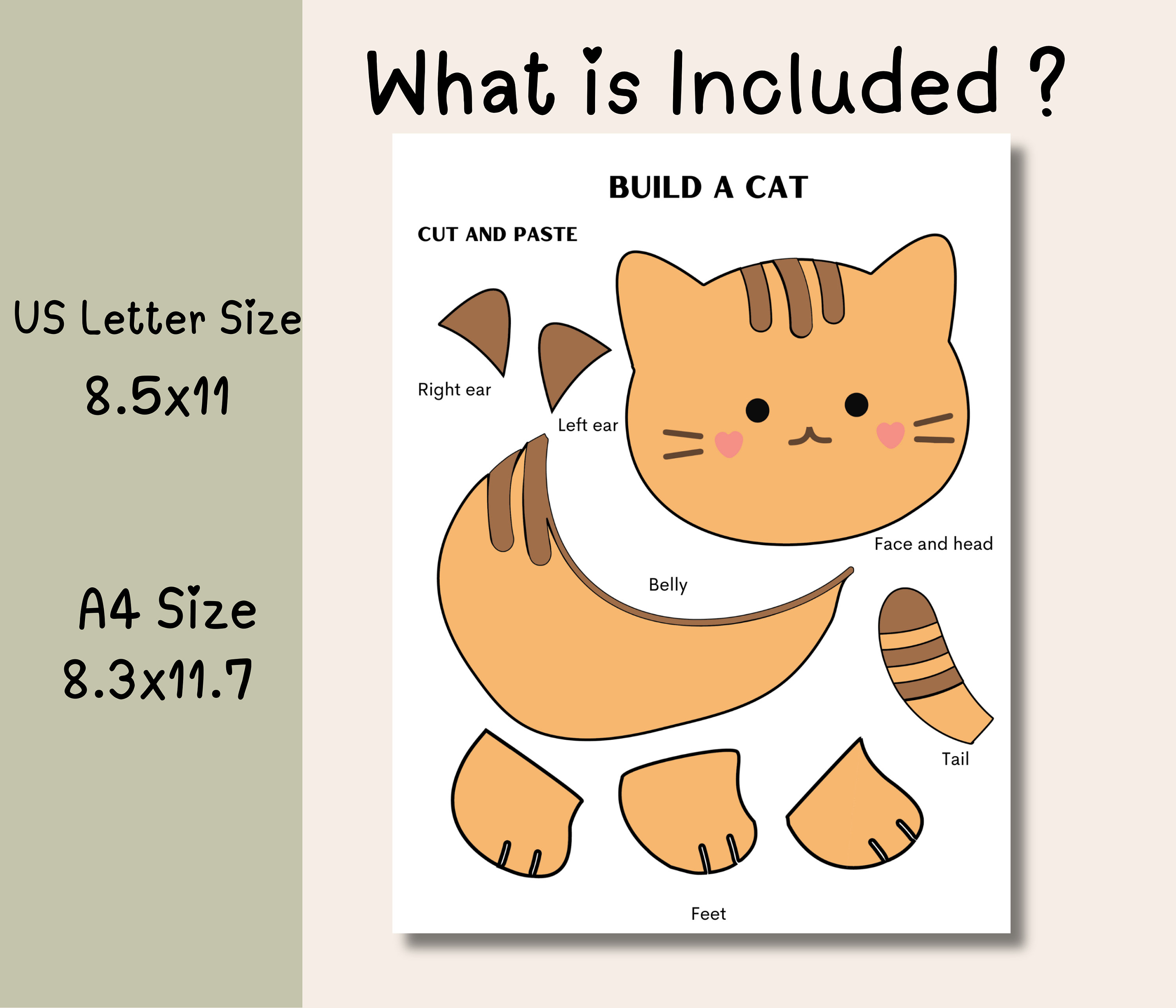 Cut and Paste Cat Activity for Kids, Preschool Cutting Practice ...