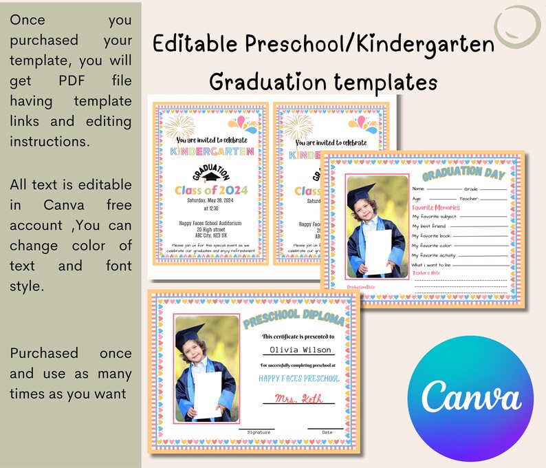 Editable Graduation Bundle, Kindergarten Graduation Invitation ...