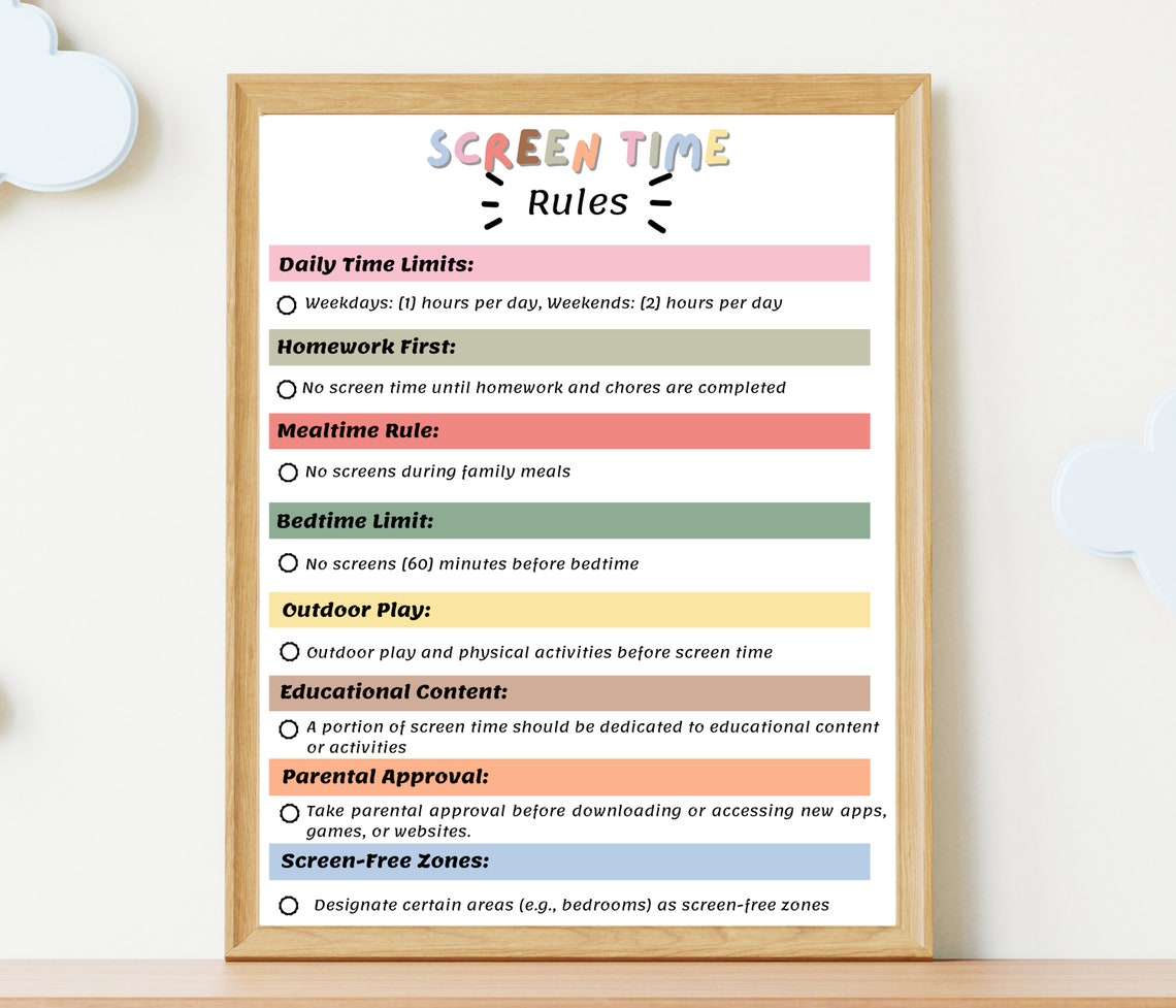 Screen Time Contract for Kids, Printable Screen Time Rules, Editable ...