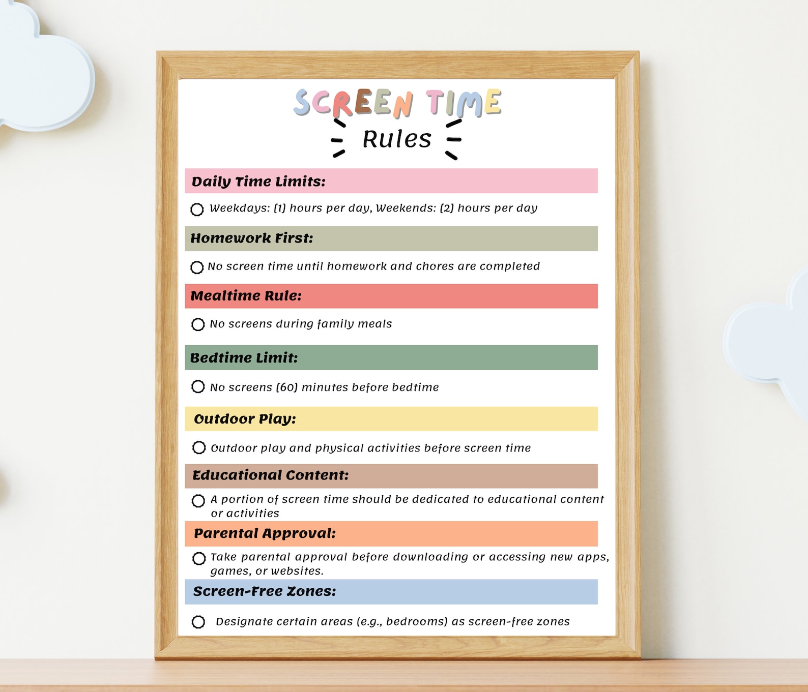 Screen Time Contract for Kids, Printable Screen Time Rules, Editable ...