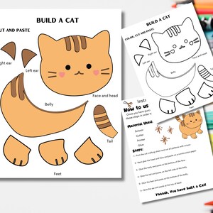 Cat Cut and Paste Activity for Kids, Printable Cut Glue Paste Worksheet ...