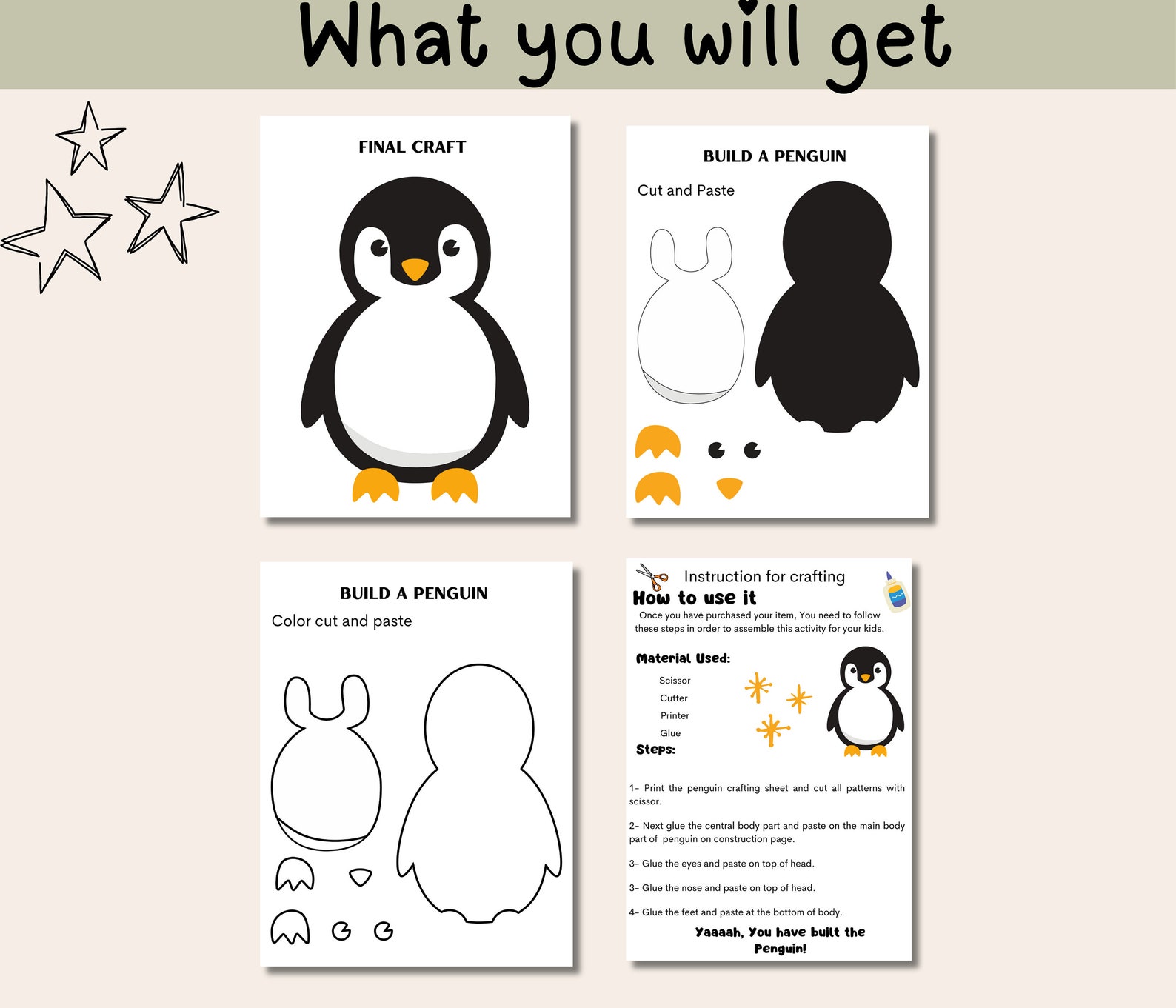 Penguin Cut and Paste Craft, Preschool Learning Resources, Kindergarten ...