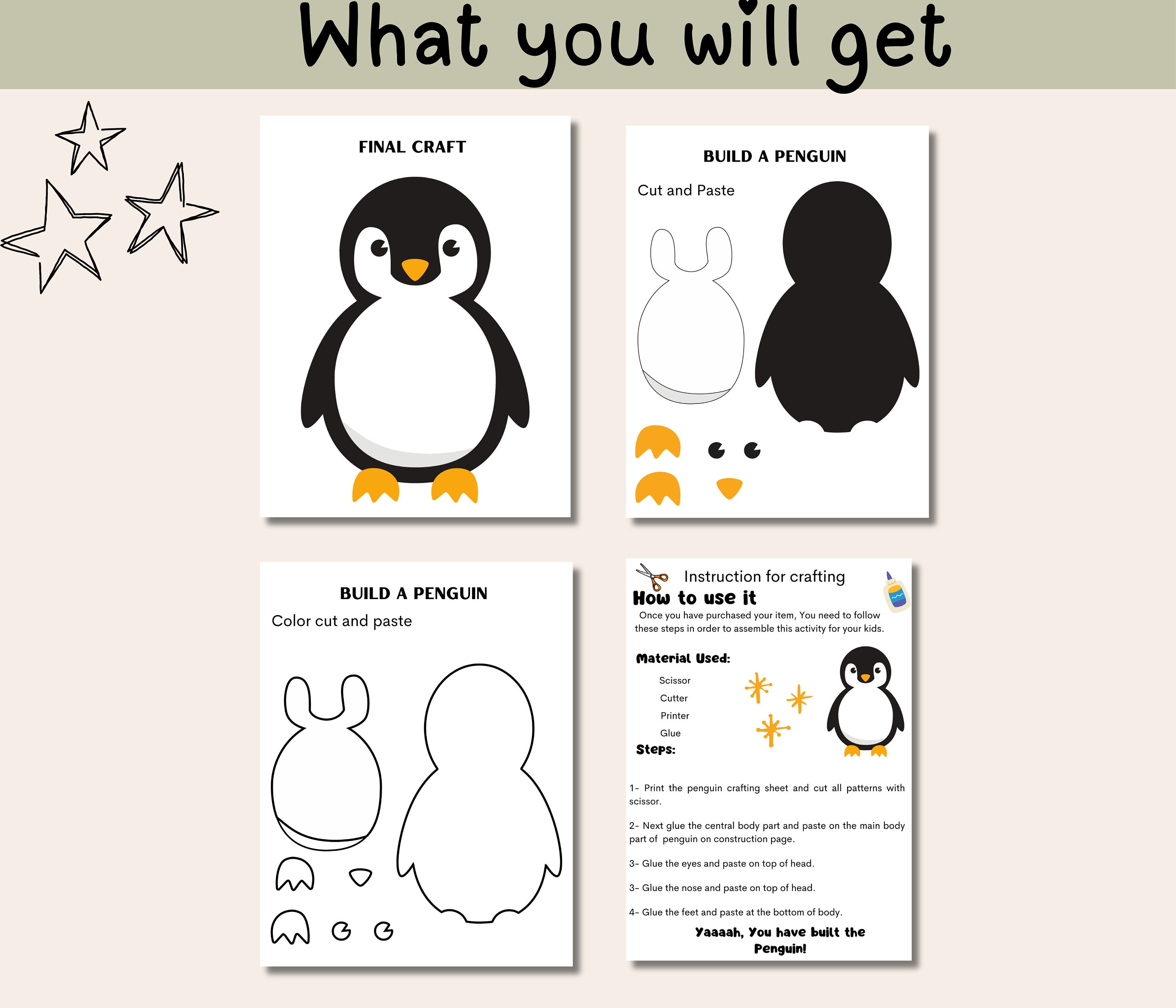Penguin Cut and Paste Craft, Preschool Learning Resources, Kindergarten ...