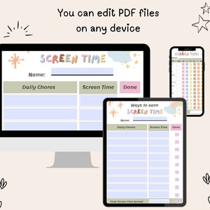 Screen Time Tracker for Kids, Editable Screen Time Checklist, Earn ...