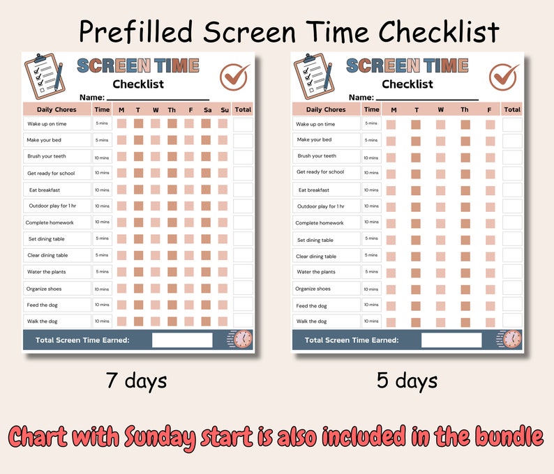 Screen Time Charts for Kids, Screen Time Rules, Screen Time Checklist ...