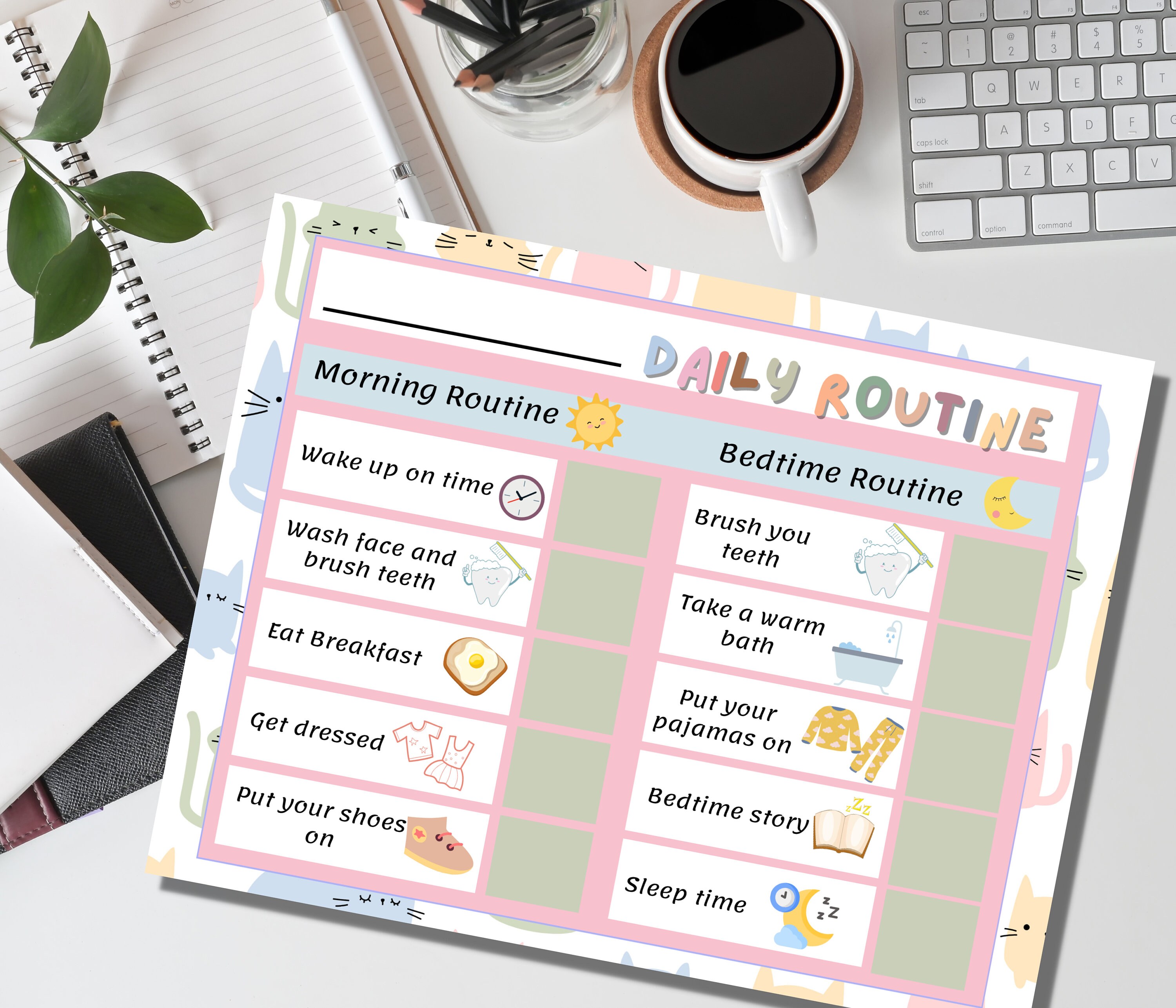 Kids Morning and Night Time Routine, Bedtime Routine Chart Printable ...