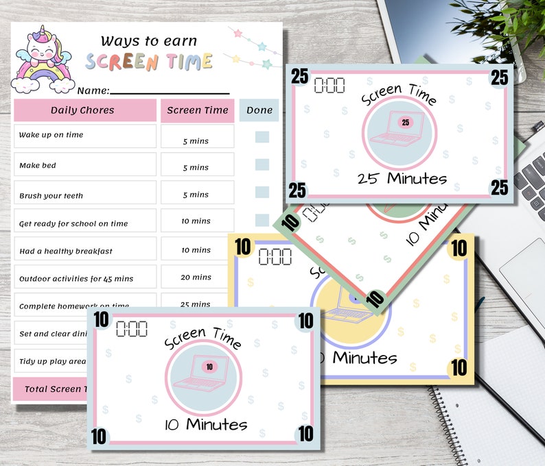 Screen Time Checklist, Screen Time Coupons Printable, Earn Screen Time ...