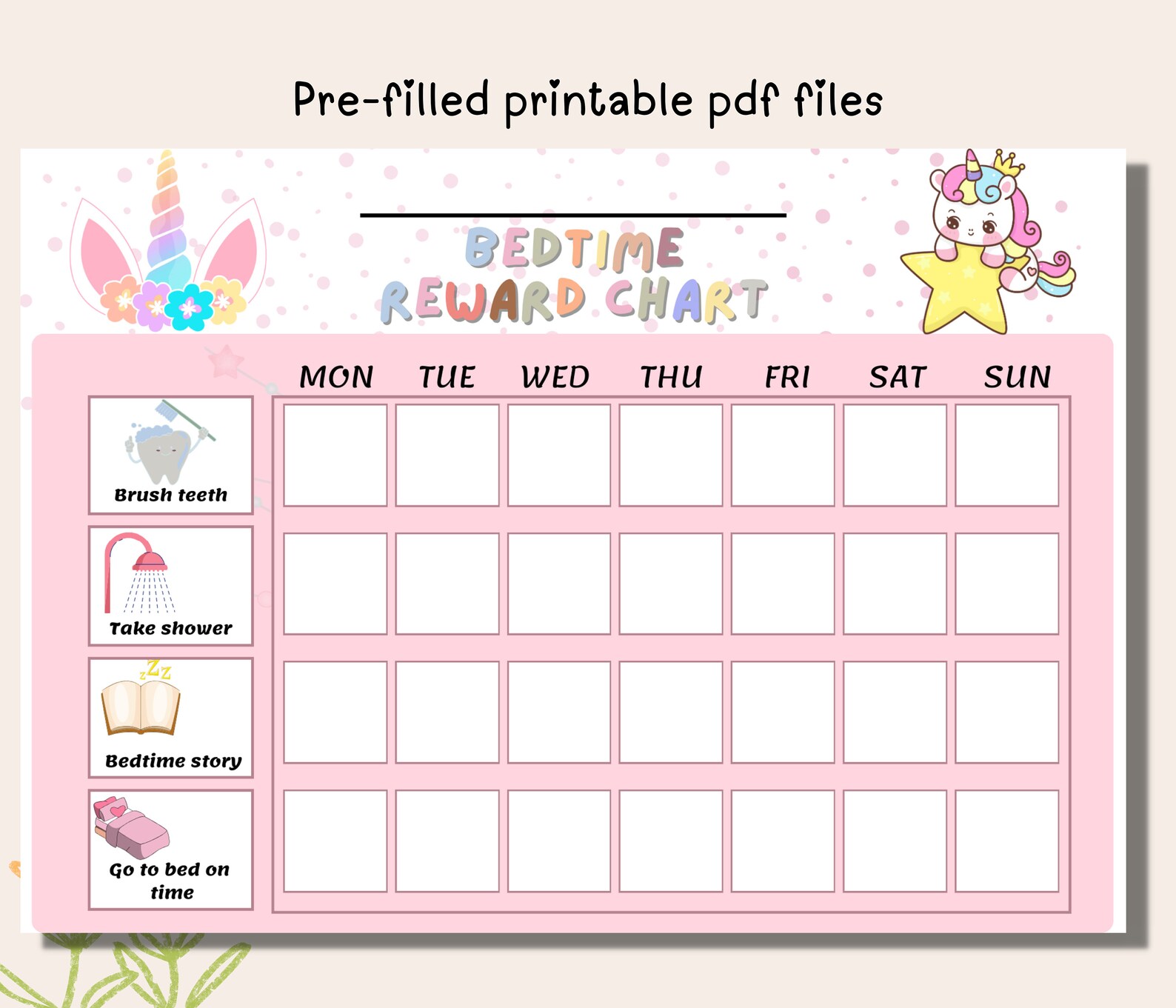 Bedtime Reward Chart for Kids, Bedtime Routine Chart for Toddler ...