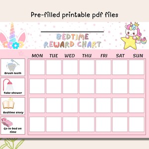 Bedtime Reward Chart for Kids, Bedtime Routine Chart for Toddler ...