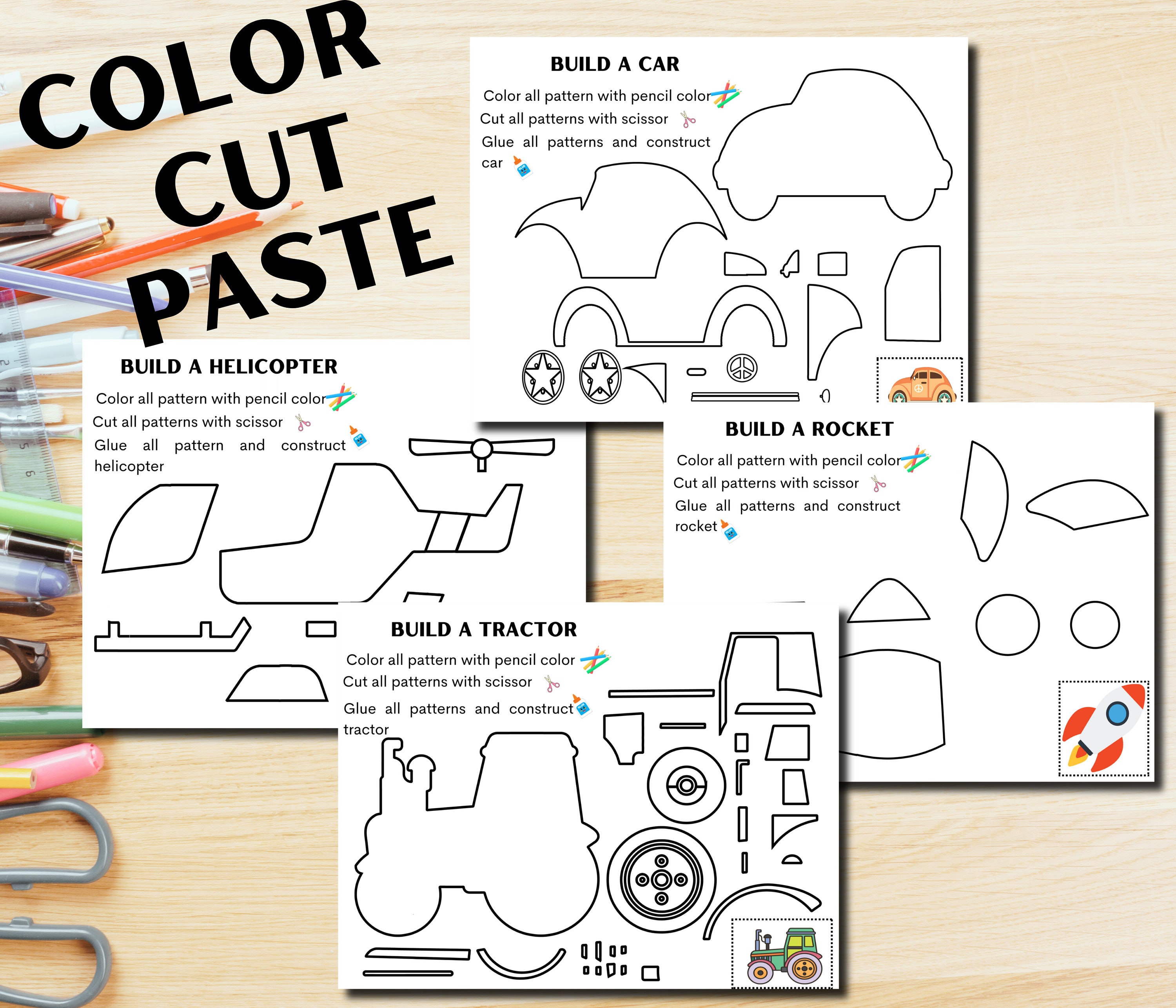 Cut and Glue, Preschool Cutting Practice, Scissor Skills Exercises ...