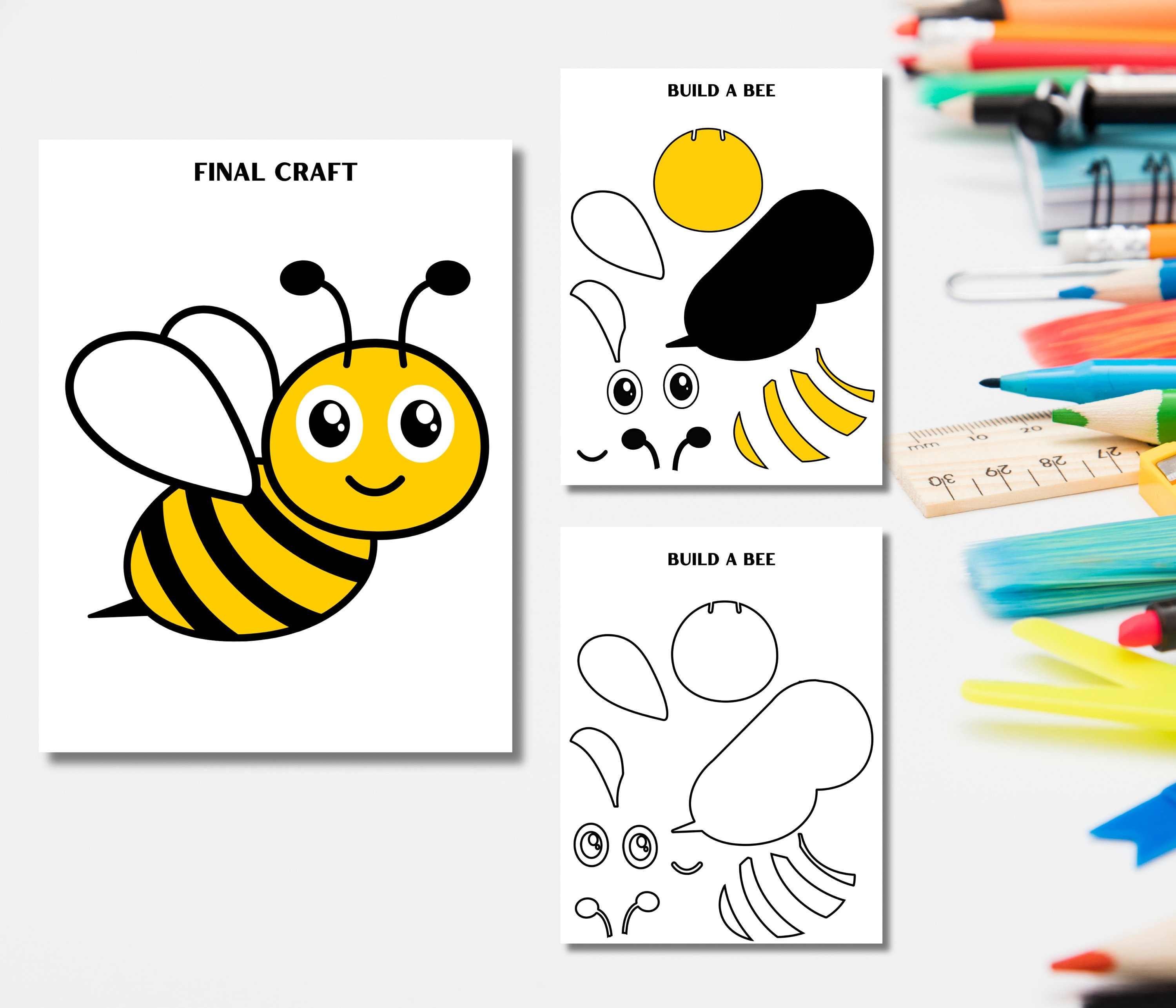 Bee Cut and Paste Worksheet for Kids, Cutting Practice Preschool ...