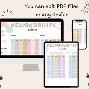 Responsibility Chart Two Kids, Editable Kids Chore Chart ...
