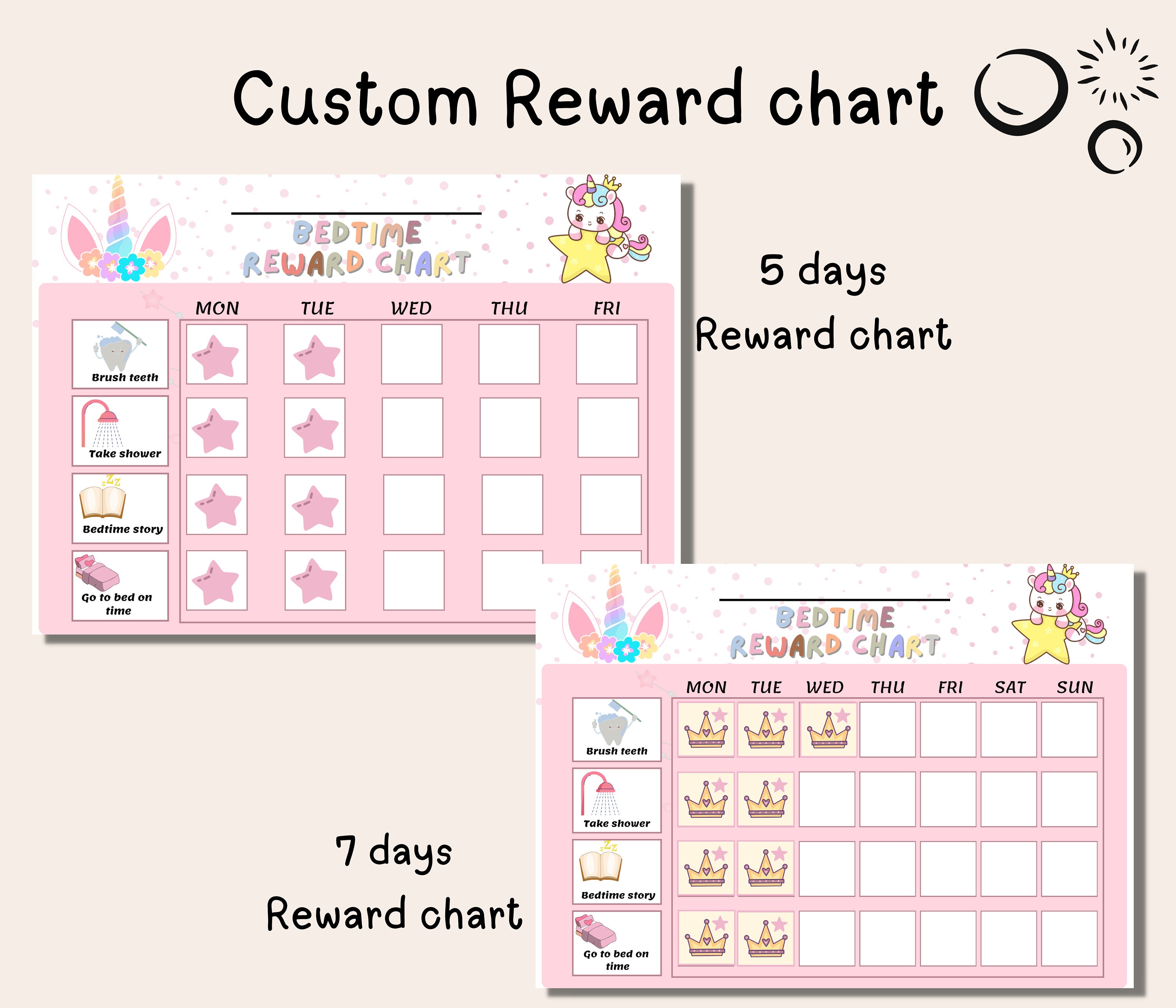 Bedtime Reward Chart for Kids, Bedtime Routine Chart for Toddler ...