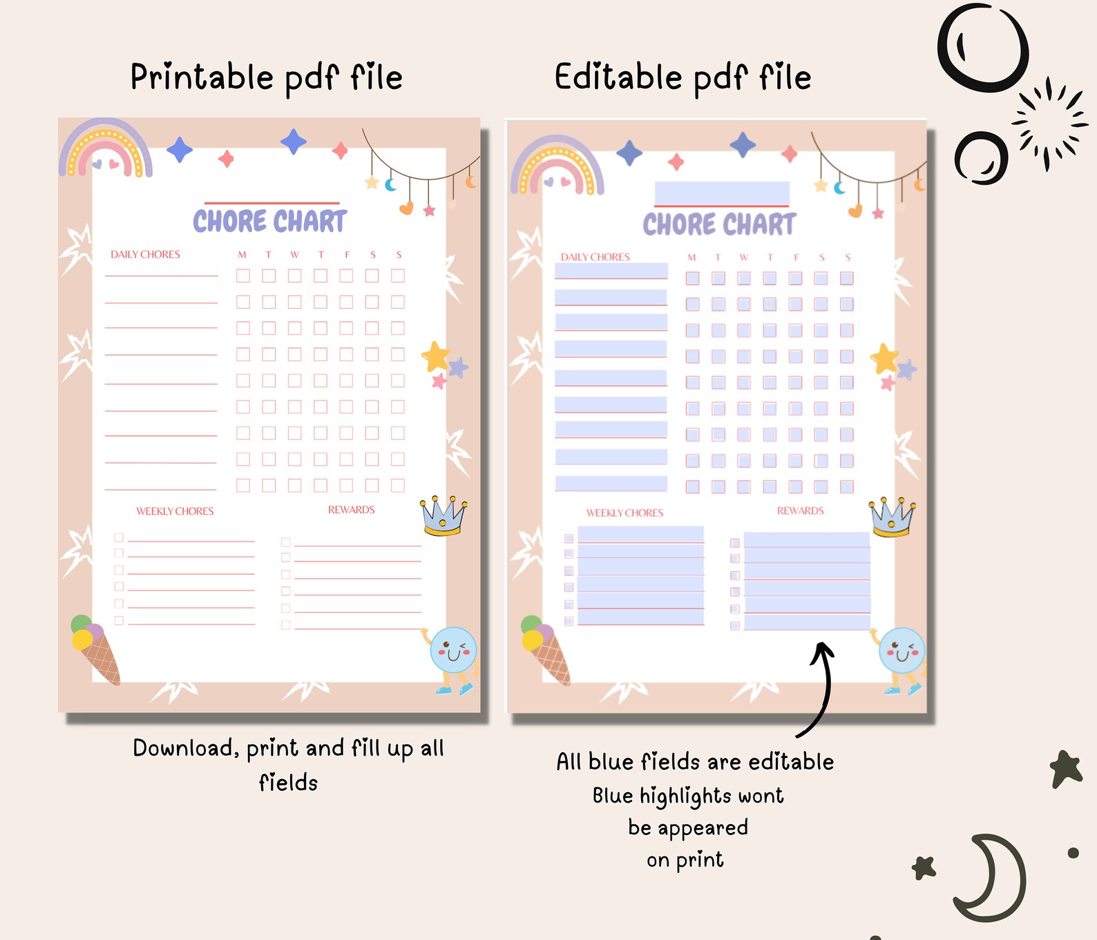 Chore Chart Printable for Kids , Daily Chores Template, Editable Chore ...