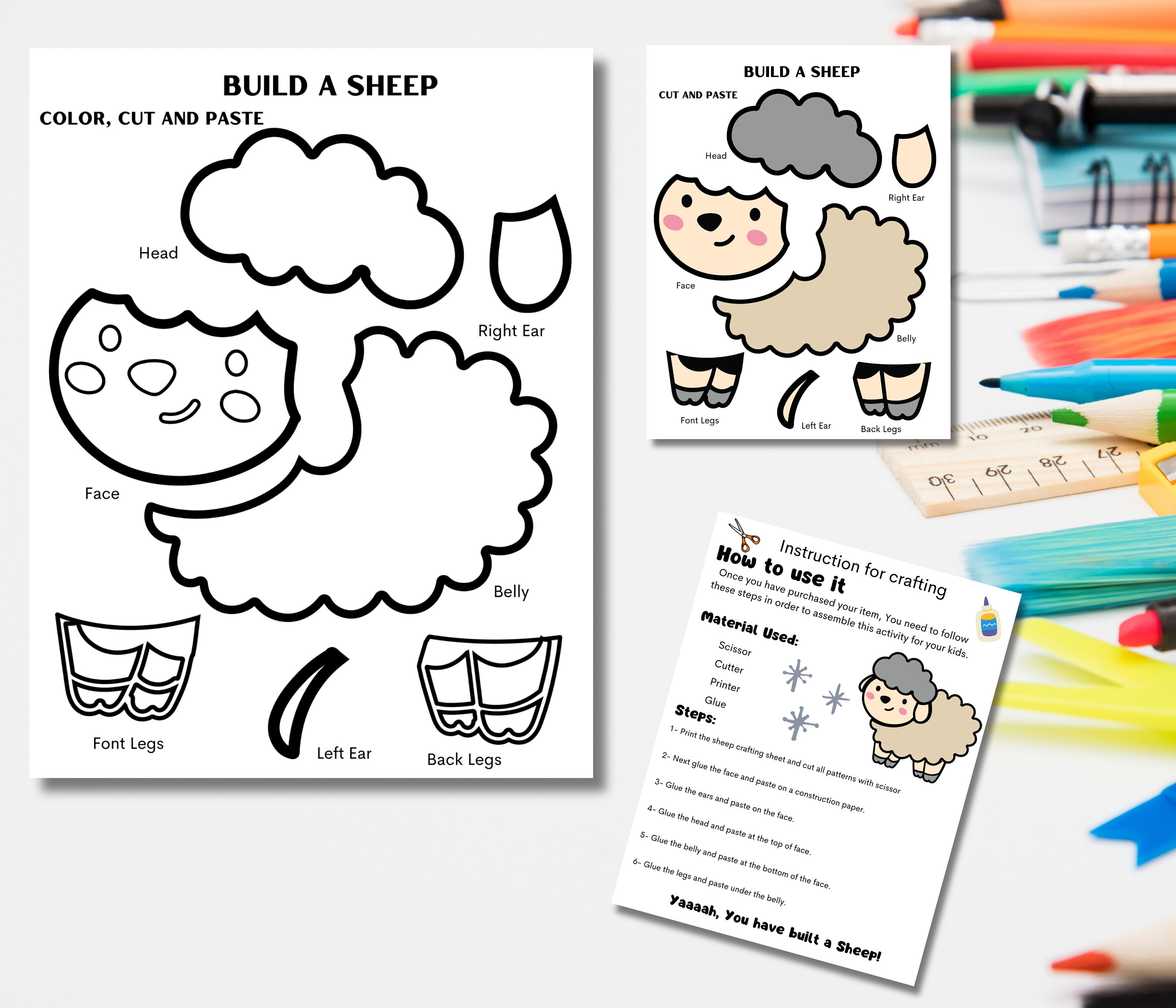 Cut and Paste Sheep Activity, Printable Preschool Cutting Practice ...