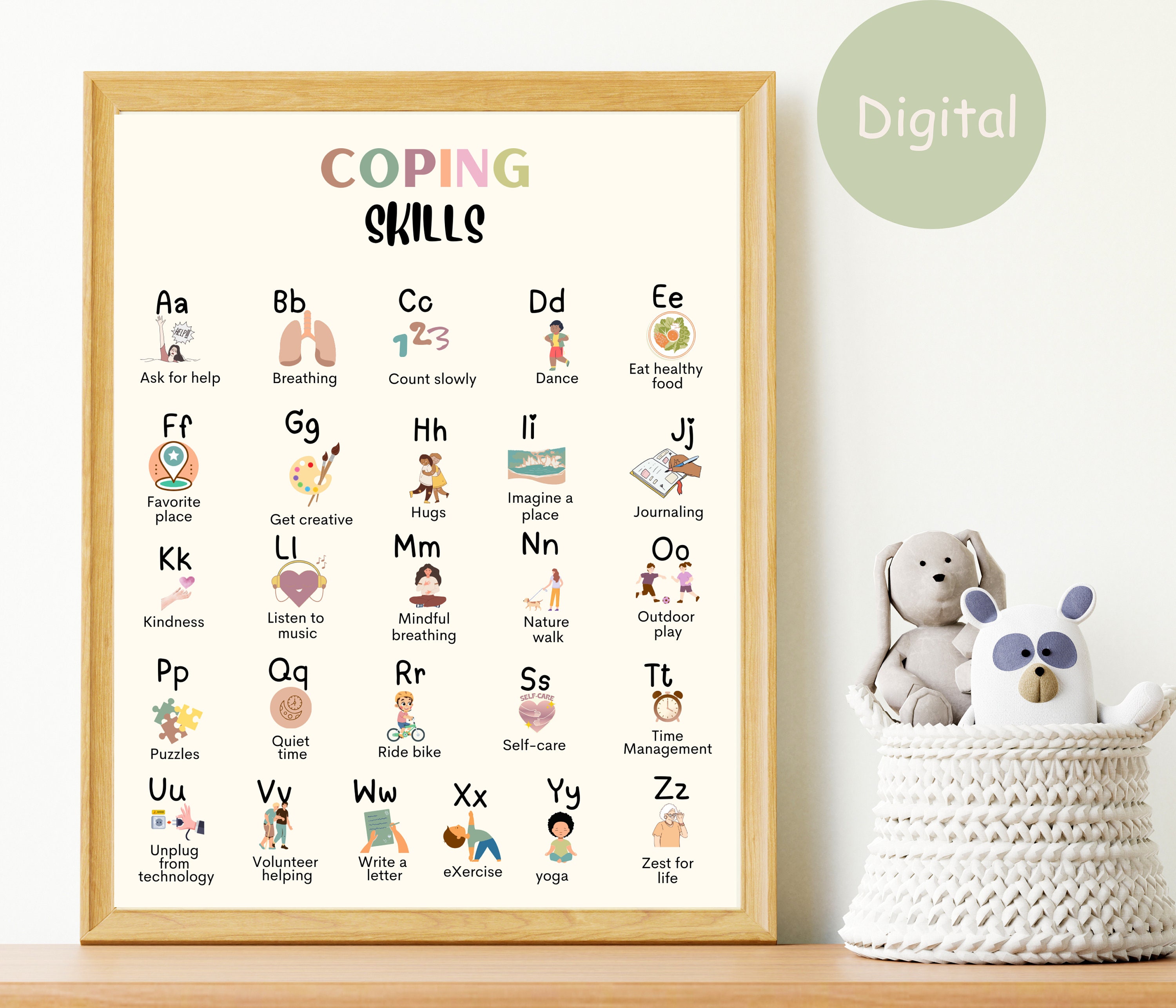 Coping Skills Alphabet Poster Kids, Elementary School Counselor ...