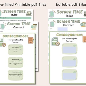 Screen Time Contract and Rules Chart Kids, Consequence Chart for ...