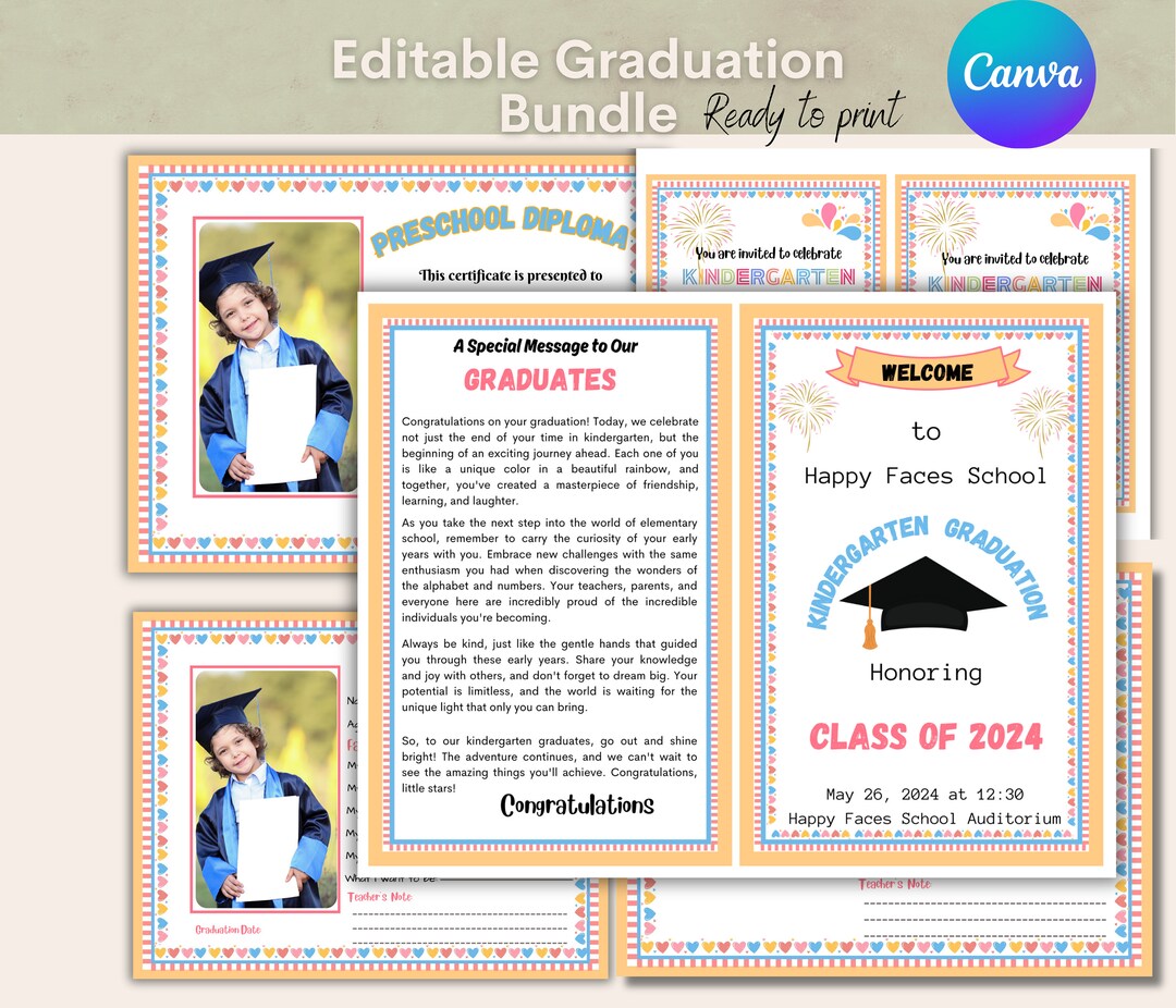 Editable Graduation Bundle, Kindergarten Graduation Invitation ...