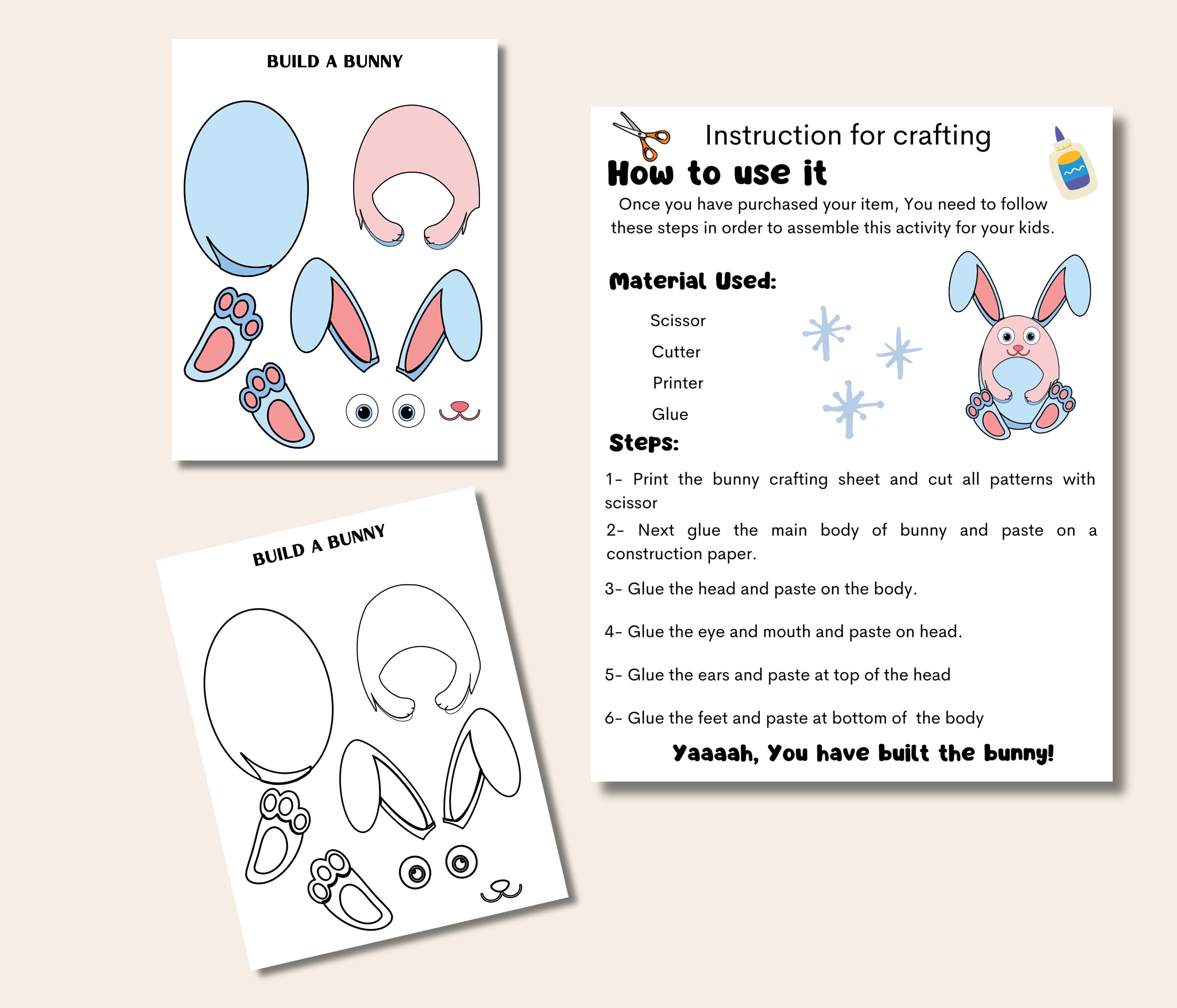 Bunny Cut and Paste Activity for Kids, Easter Printable, Easter ...