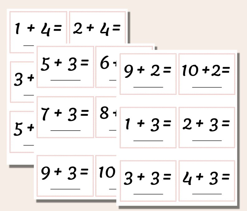 Addition to 20 Flashcards Printable, Montessori Addition Flashcards for ...
