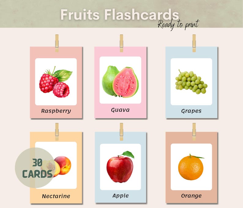 Fruit Flashcards for Kid, Montessori 3 Part Cards, Nomenclature Cards ...