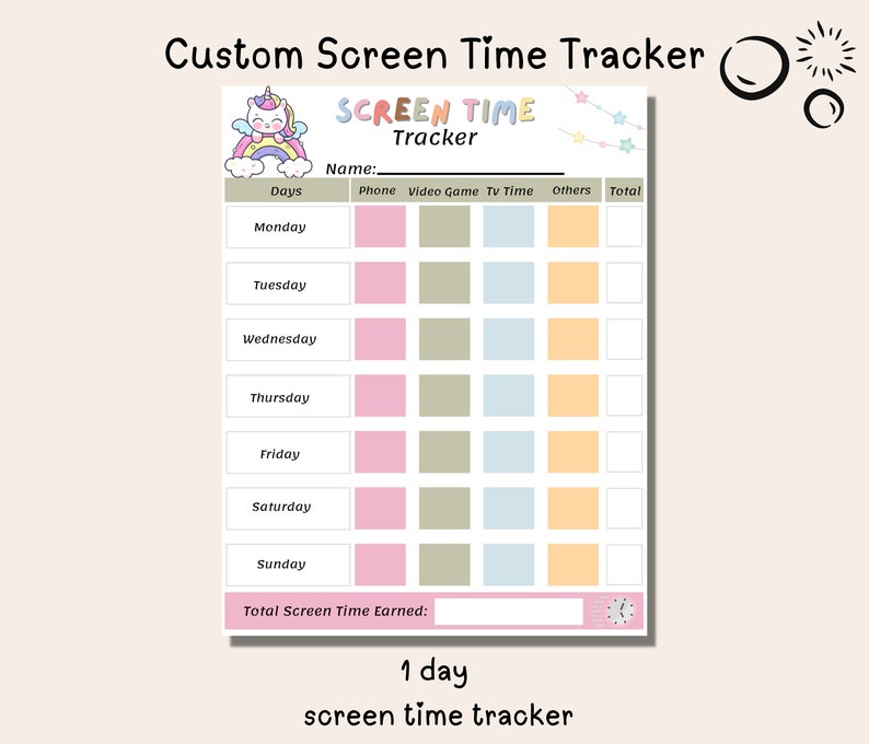 Screen Time Tracker for Kids, Printable Weekly Screen Time Tracker ...