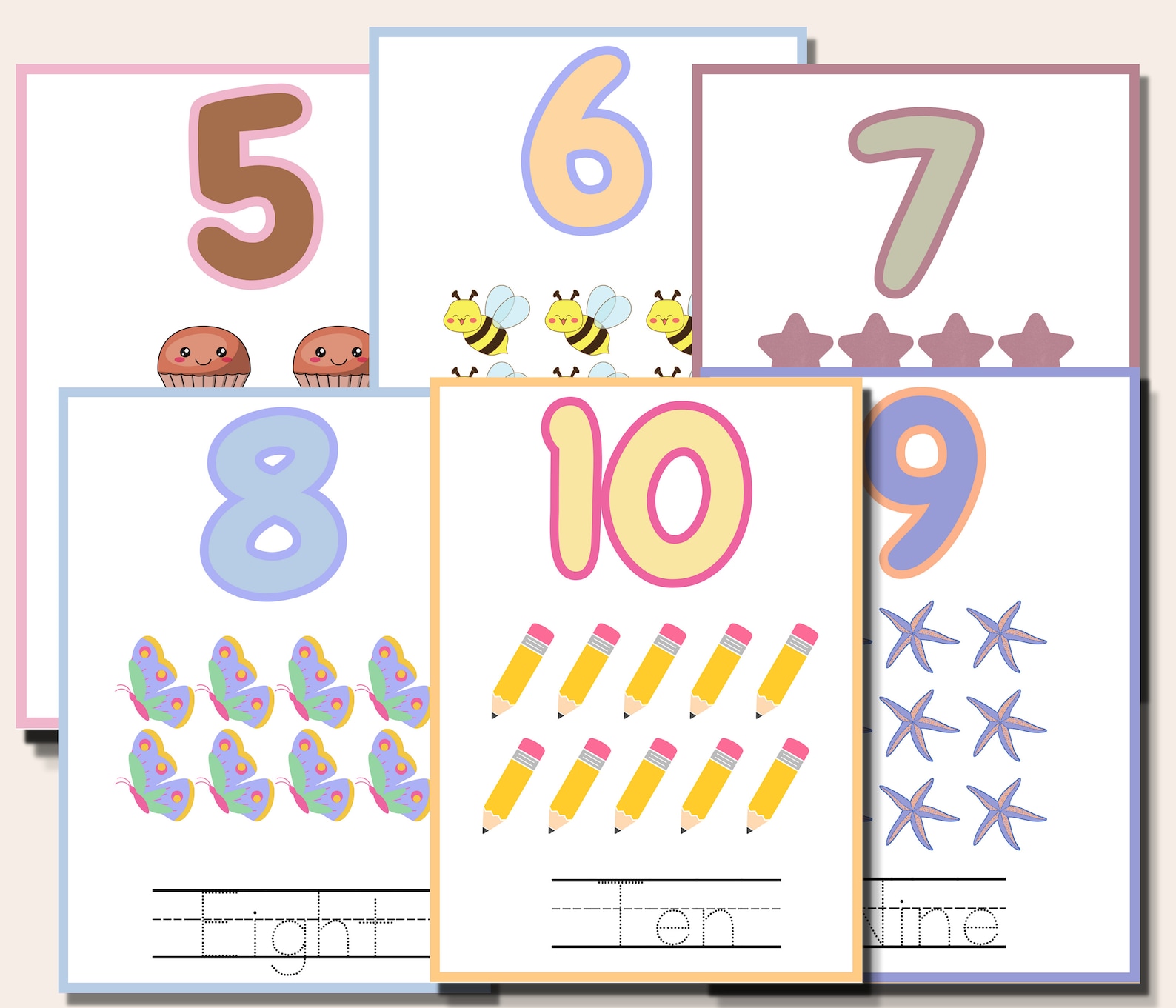 Number Flash Cards, Preschool Counting Flash Cards, Number Cards 1-10 ...